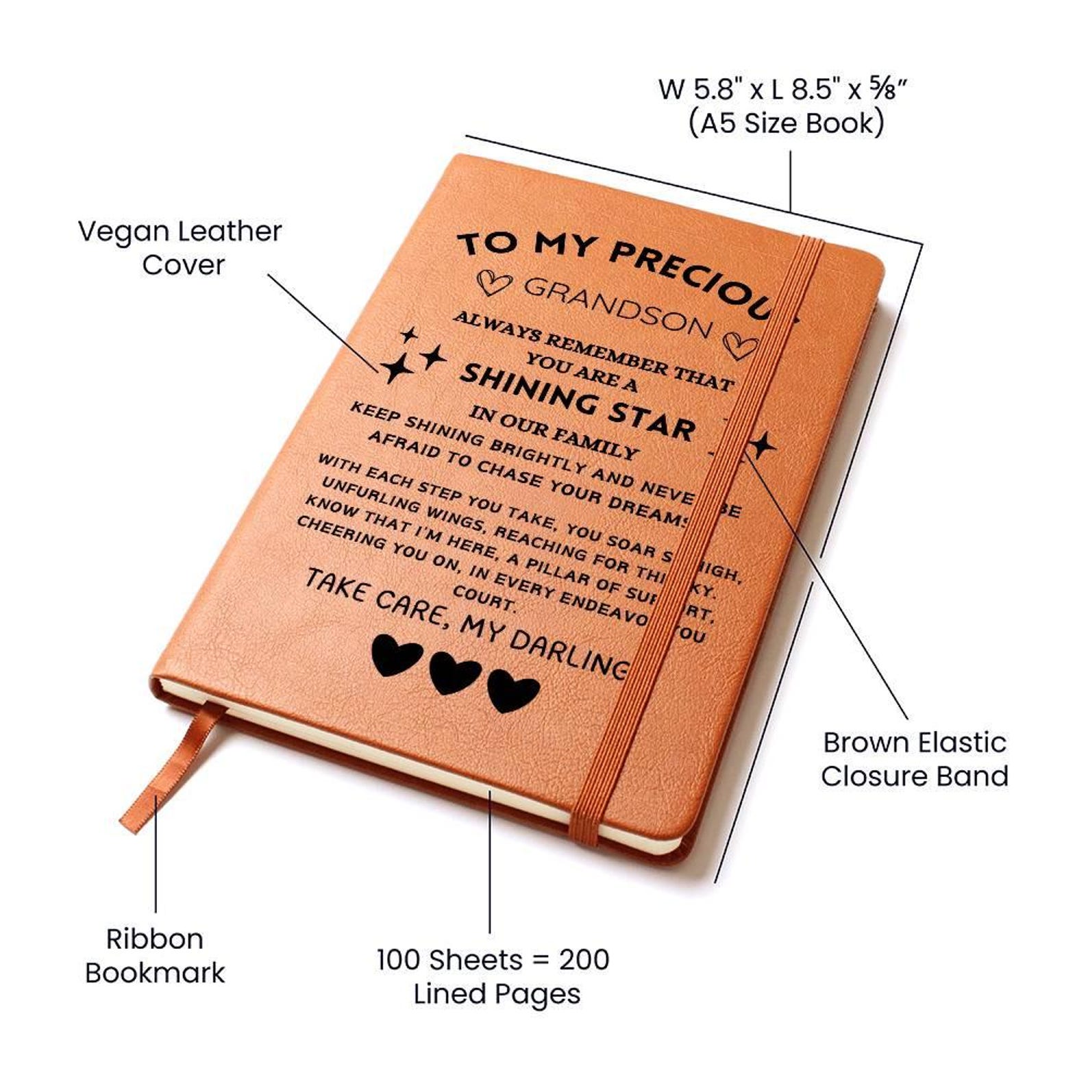 To My Precious Grandson Personalized Leather Journal, Graduation Gifts ...