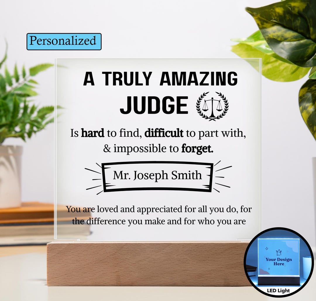 Judge Appreciation Personalized Acrylic Plaque, Gift for Judge, Judge ...