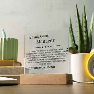 Personalized Manager Appreciation Gift LED Acrylic Plaque, Project ...