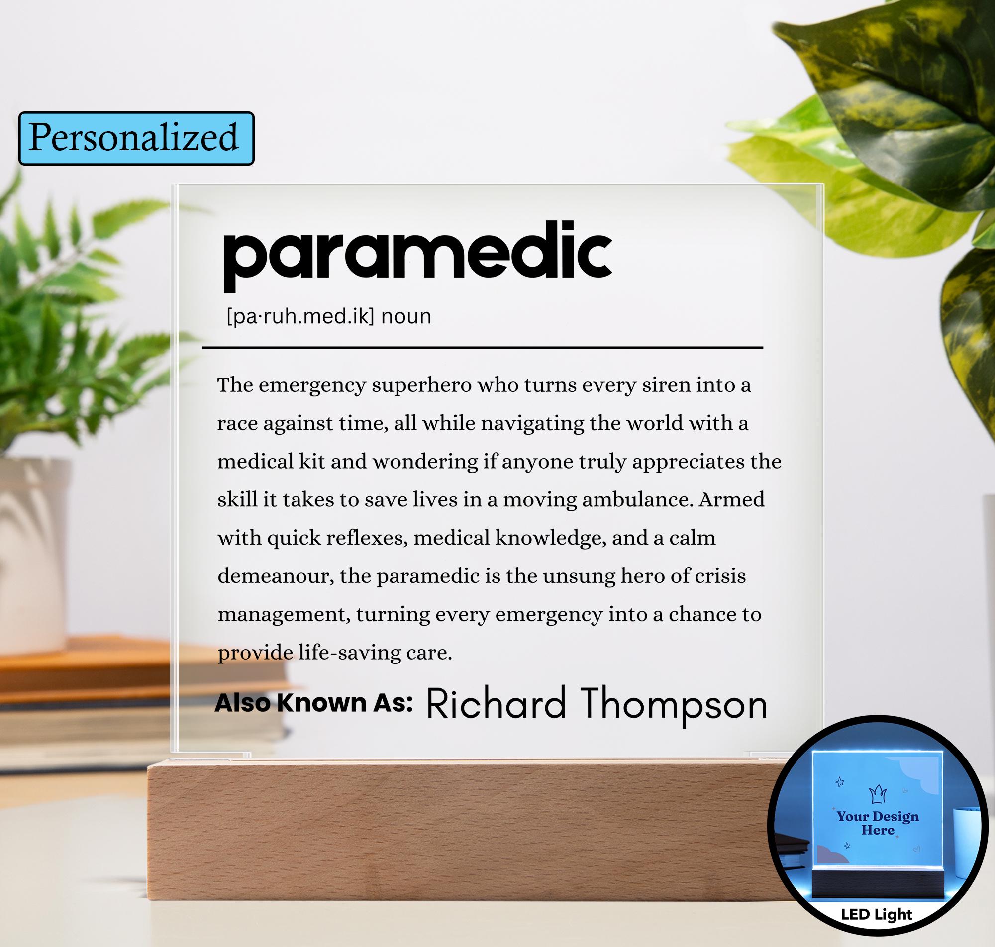 Paramedic Gift Personalized Definition Acrylic Plaque, Gifts for ...