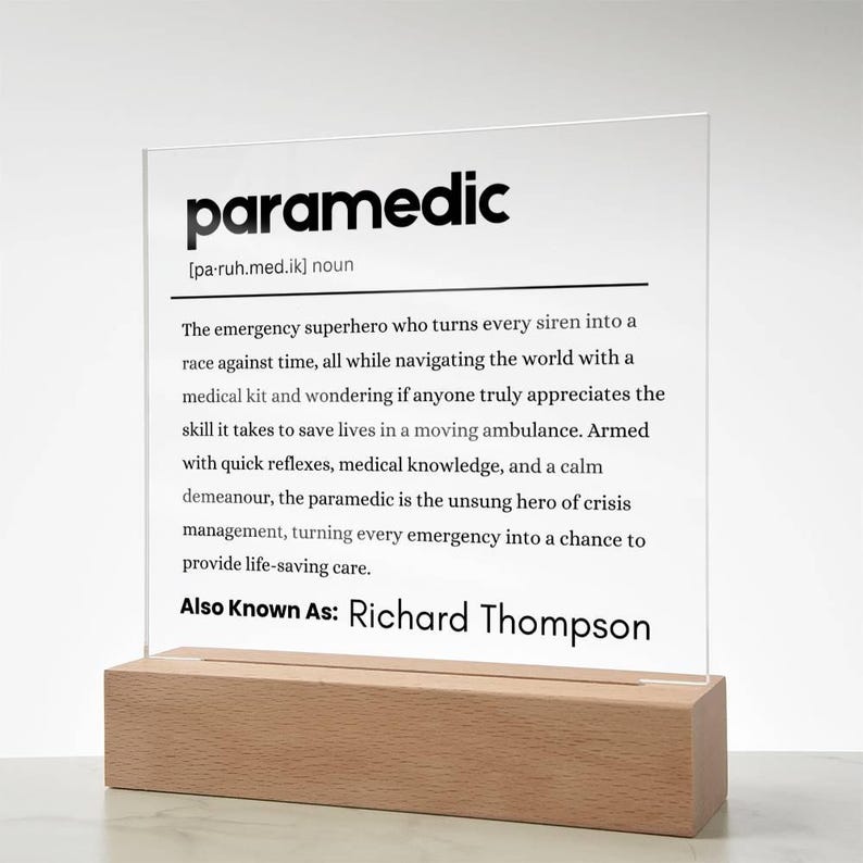 Paramedic Gift Personalized Definition Acrylic Plaque, Gifts for ...