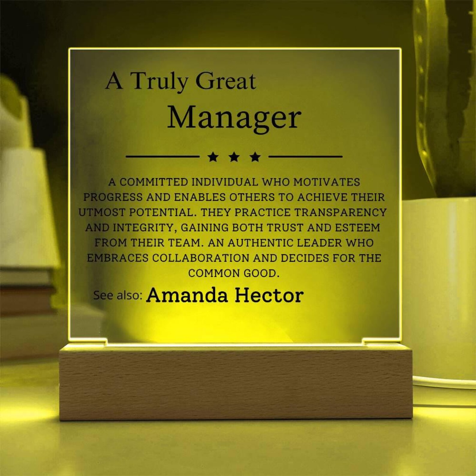 Personalized Manager Appreciation Gift LED Acrylic Plaque, Project ...