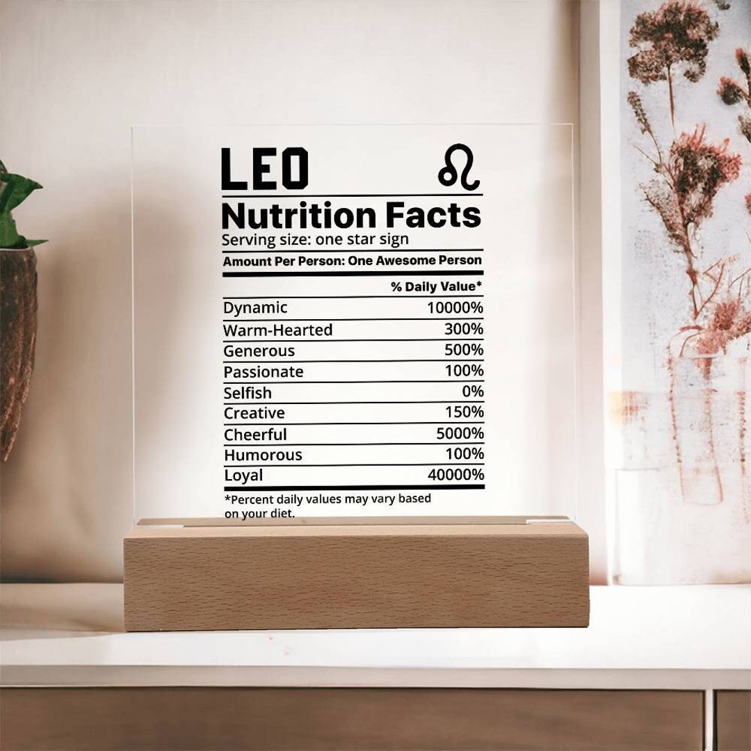 Leo Nutrition Facts Acrylic LED Plaque for Leo Friend Zodiac Gift ...