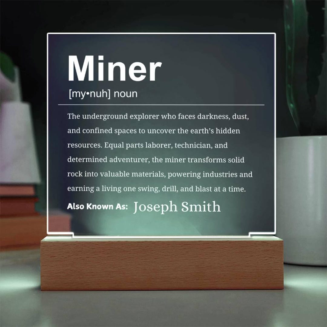 Miner Definition Personalized LED Acrylic Plaque, Gift for Coal Miner ...