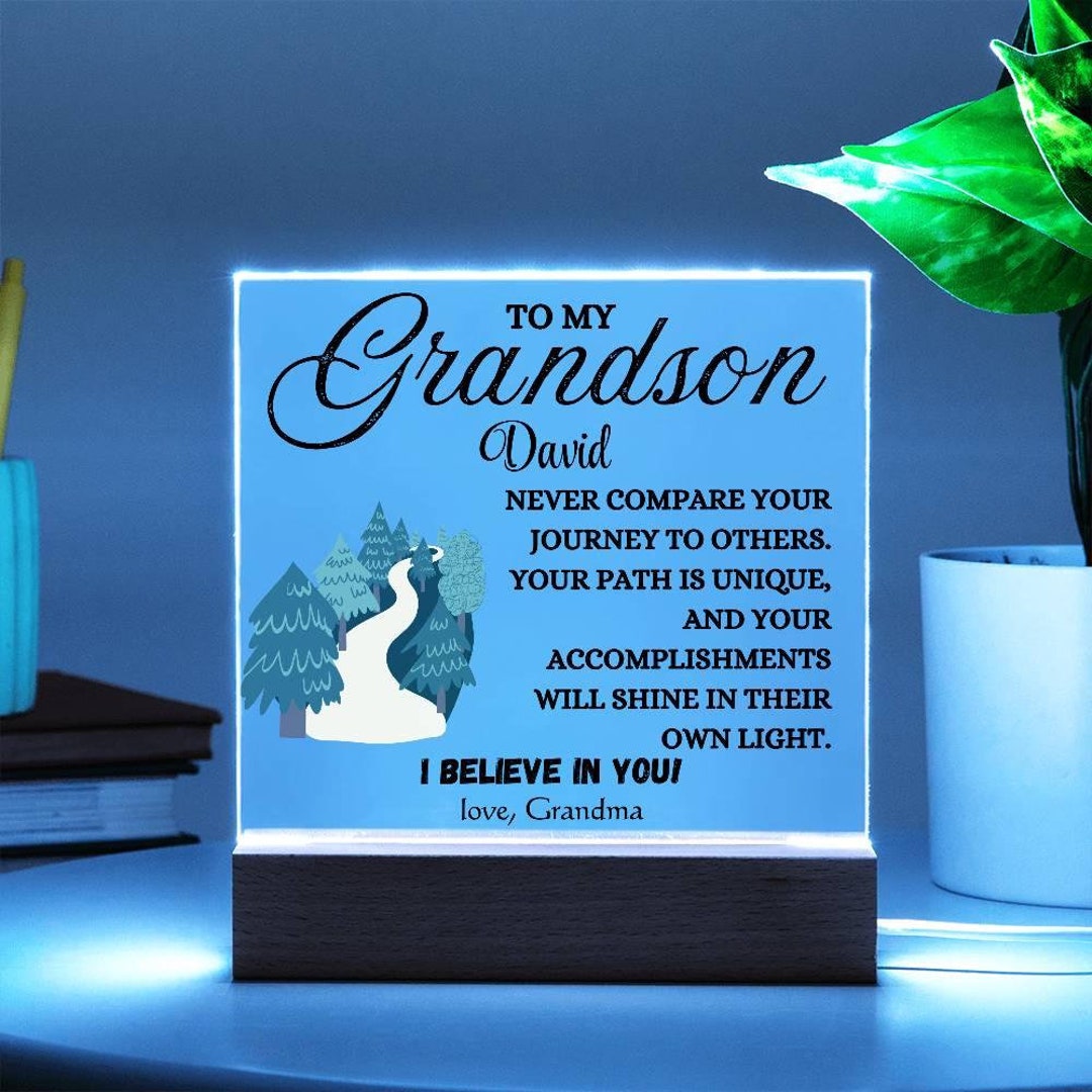 To My Grandson Personalized Name LED Acrylic Plaque, Grandson Gifts ...