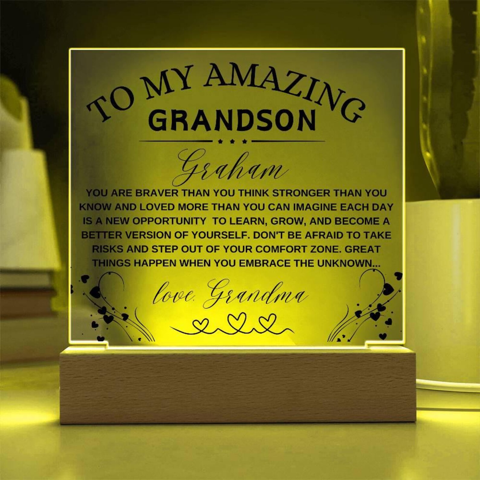 Grandson Personalized LED Acrylic Plaque, Unique Gift for Grandson From ...