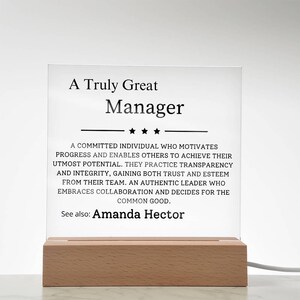 Personalized Manager Appreciation Gift LED Acrylic Plaque, Project ...