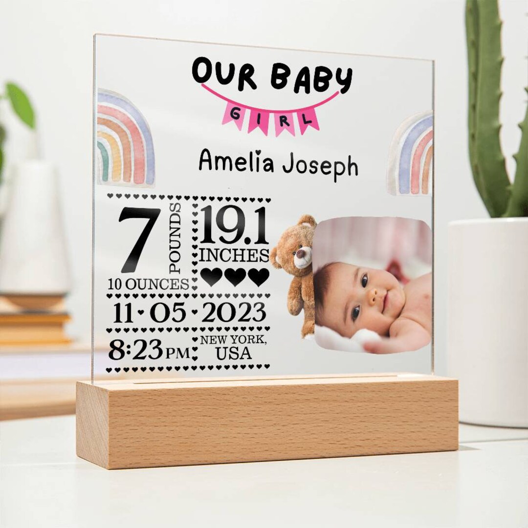 New Born Baby Birth Statistics and Photo Acrylic Plaque Baby Gift, Baby ...