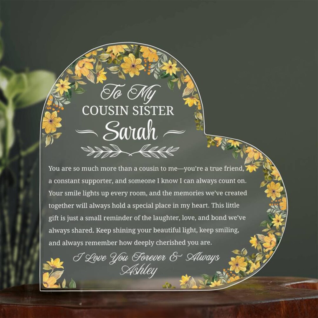 Cousin Sister Gift Personalized Name Heart Acrylic Plaque, Gift for ...