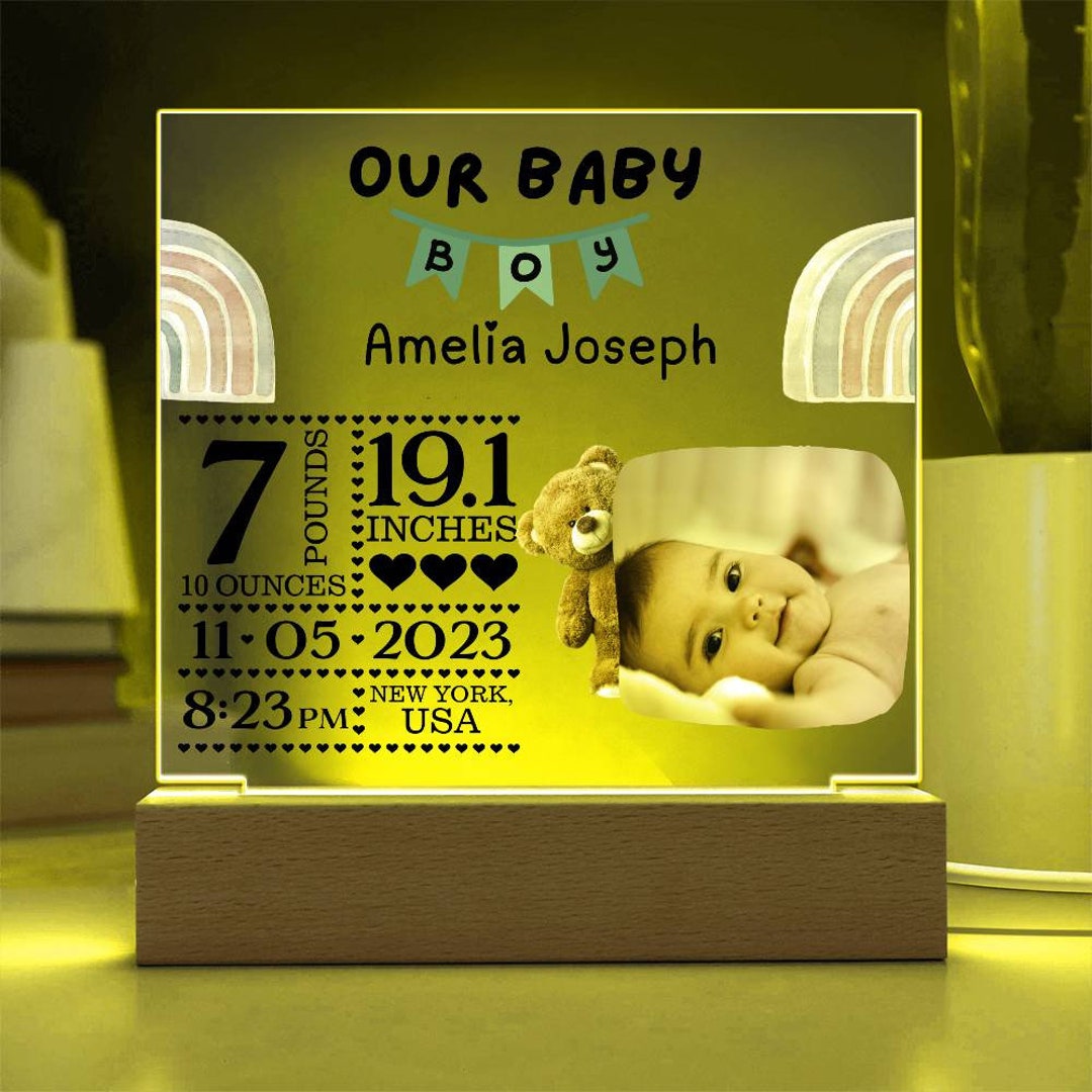 Custom New Born Baby Birth Statistics and Photo Acrylic Plaque Baby ...