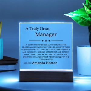 Personalized Manager Appreciation Gift LED Acrylic Plaque, Project ...
