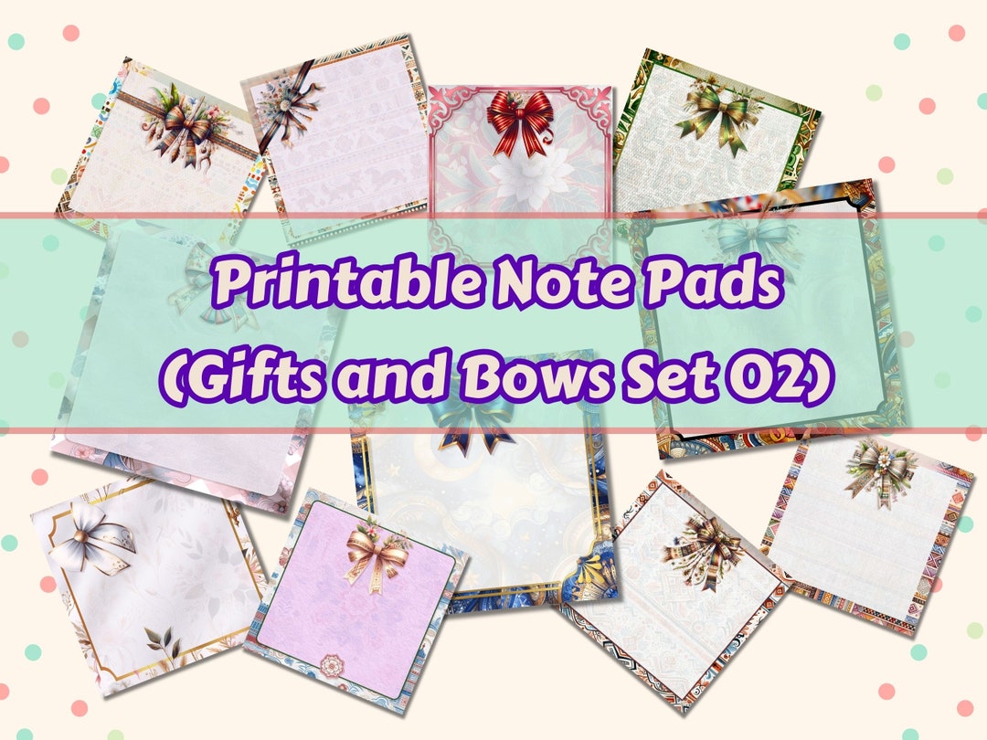 Printable Memo Pad, Gifts and Bows Designs, Digital Notepad, Sticky ...