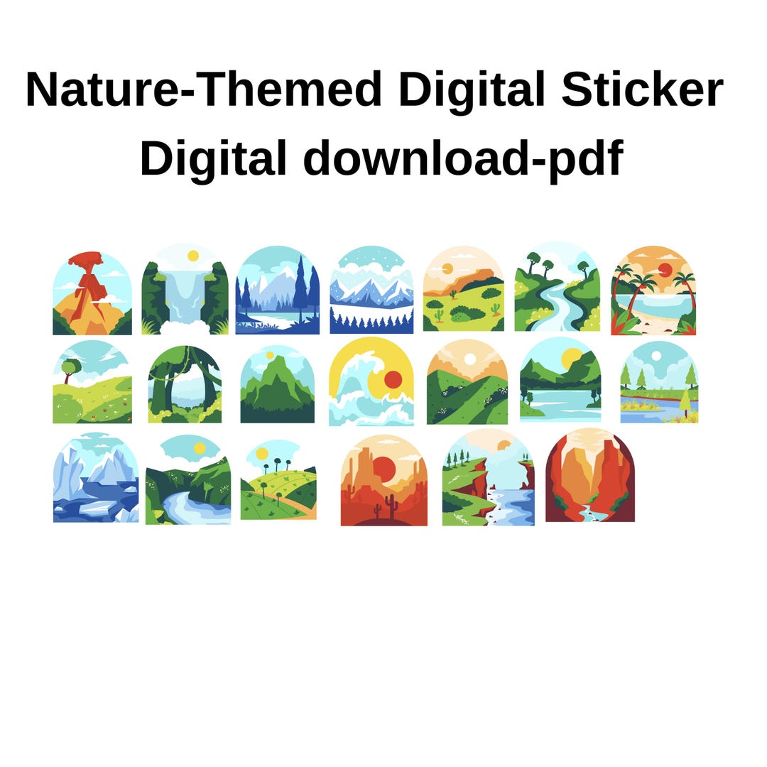 Nature-themed Digital Sticker Landscape Sticker Aesthetic Digital ...