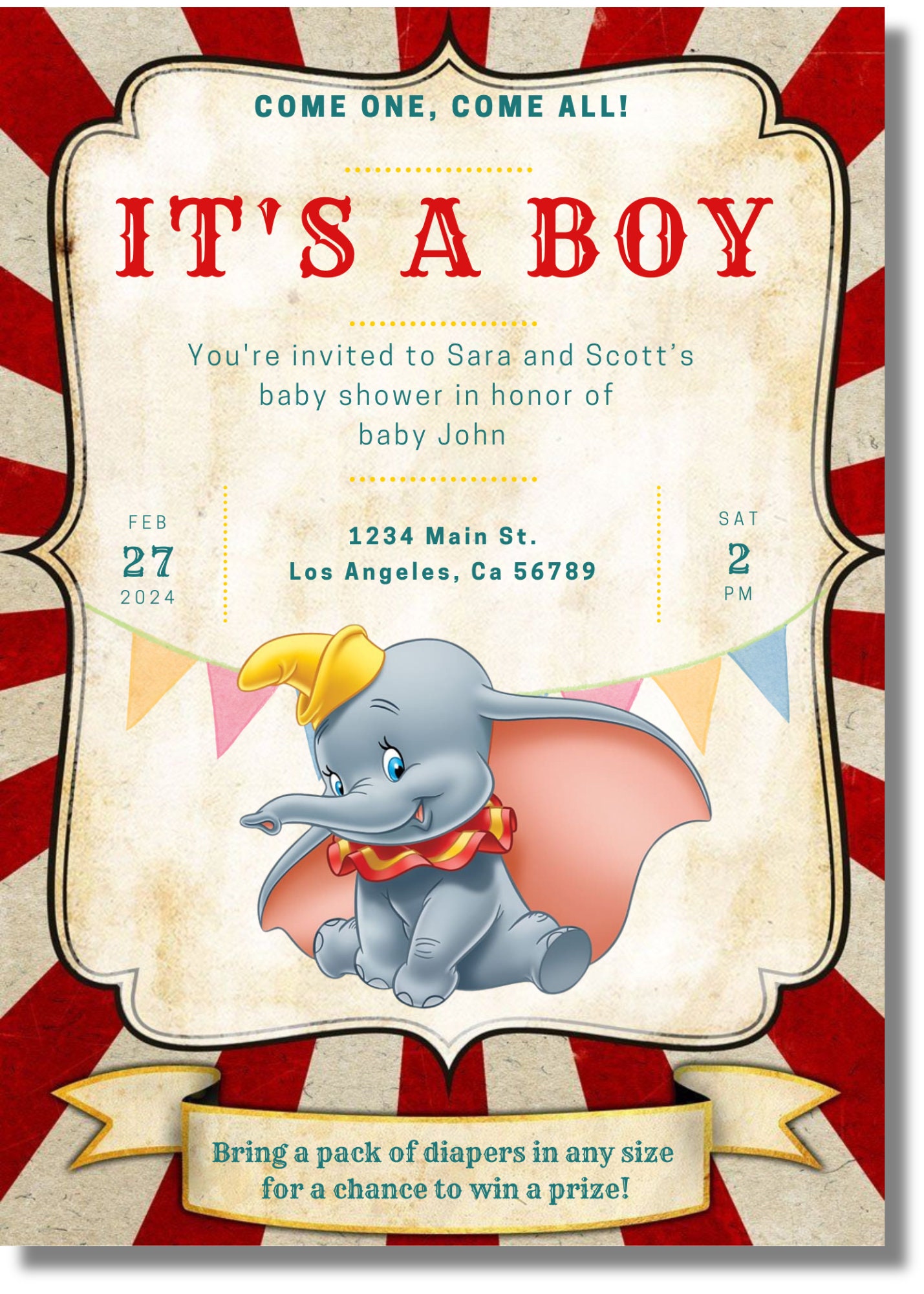 Circus Dumbo Baby Shower Invitation - Etsy