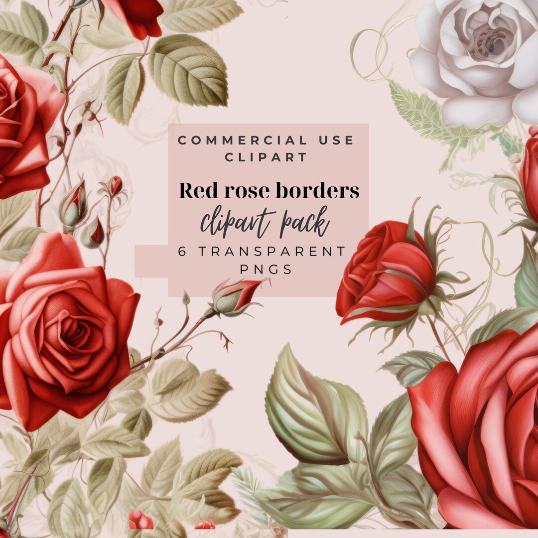 Red Rose Border Clipart. Flower Clipart. Wedding Clipart, Invitation ...