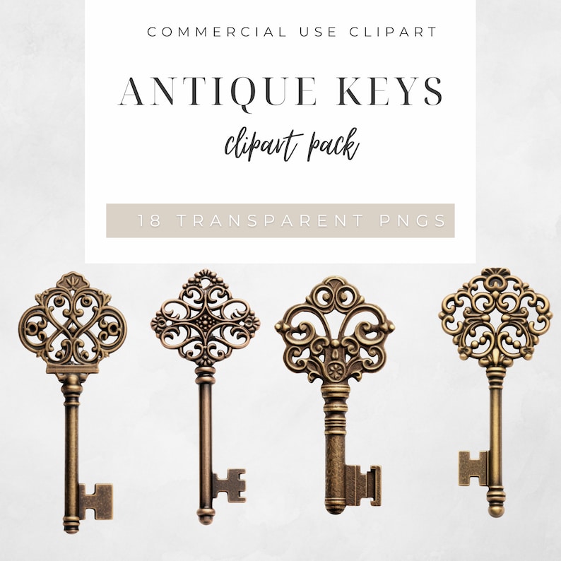 Vintage Key Clipart, Antique Keys, Brass Keys, Invitations, Png ...