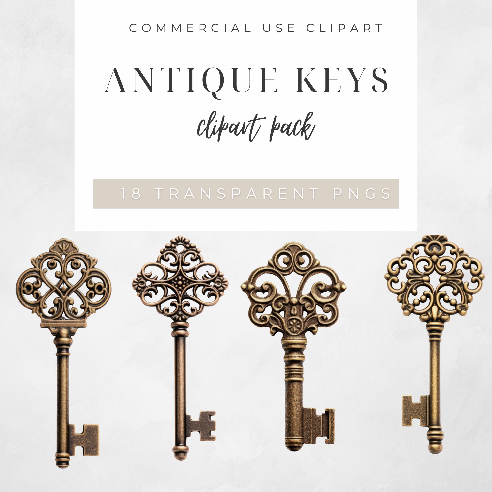 Vintage Key Clipart, Antique Keys, Brass Keys, Invitations, Png ...