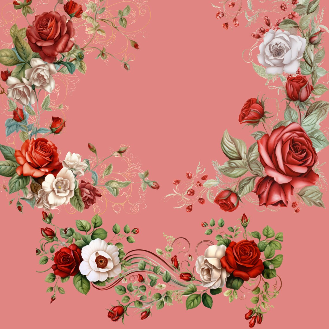 Red Rose Border Clipart. Flower Clipart. Wedding Clipart, Invitation ...
