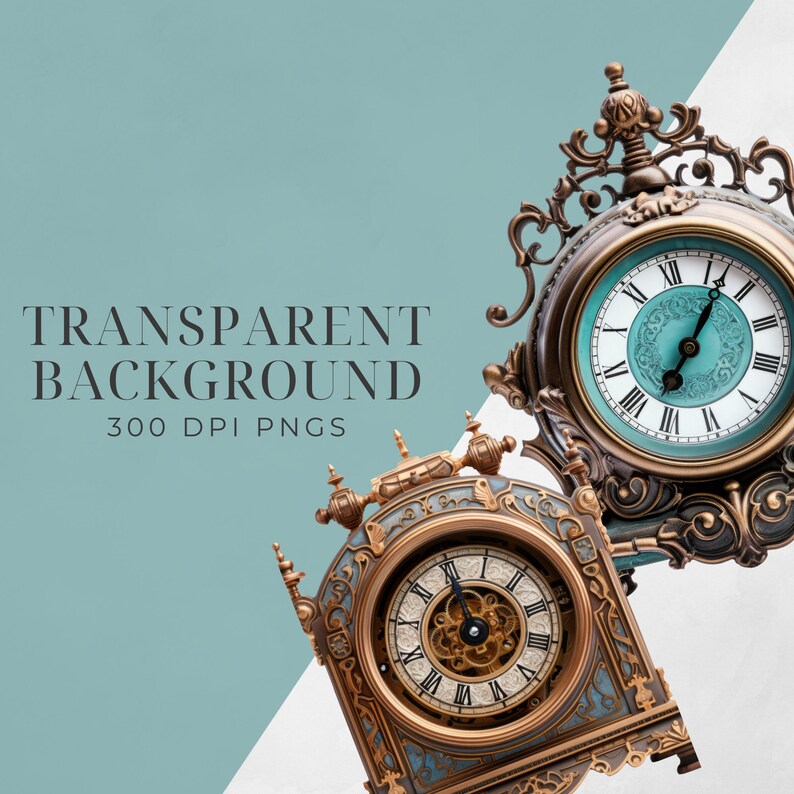 Antique Clocks- Watercolor Clipart, Commercial Use, Digital Download ...