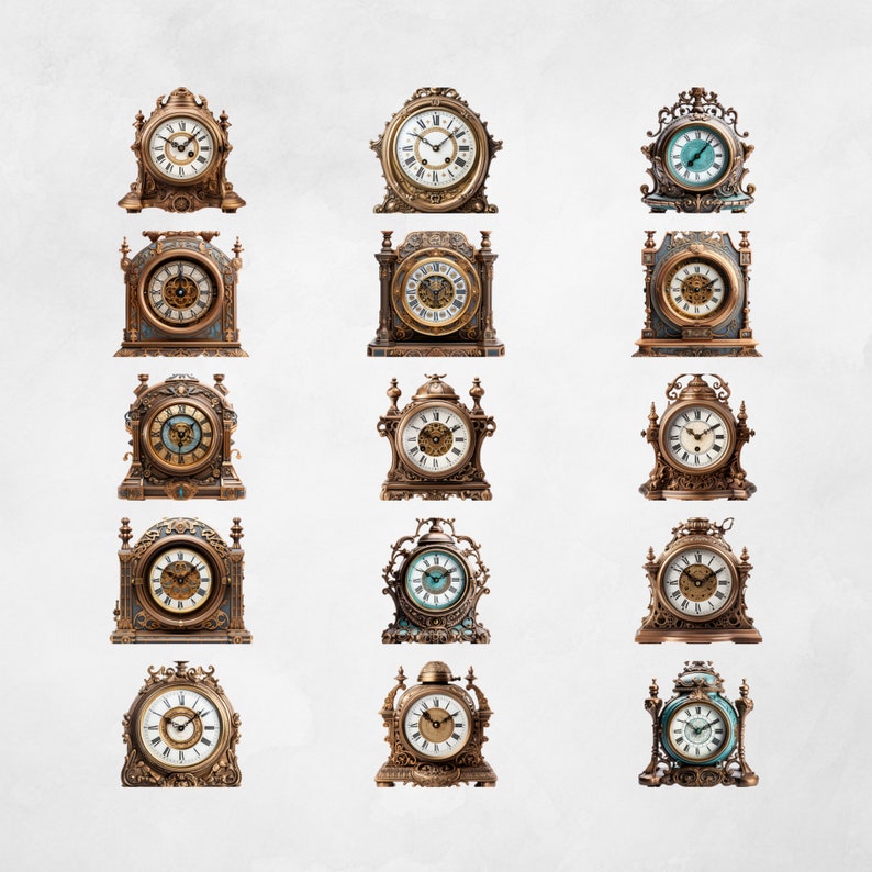 Antique Clocks- Watercolor Clipart, Commercial Use, Digital Download ...