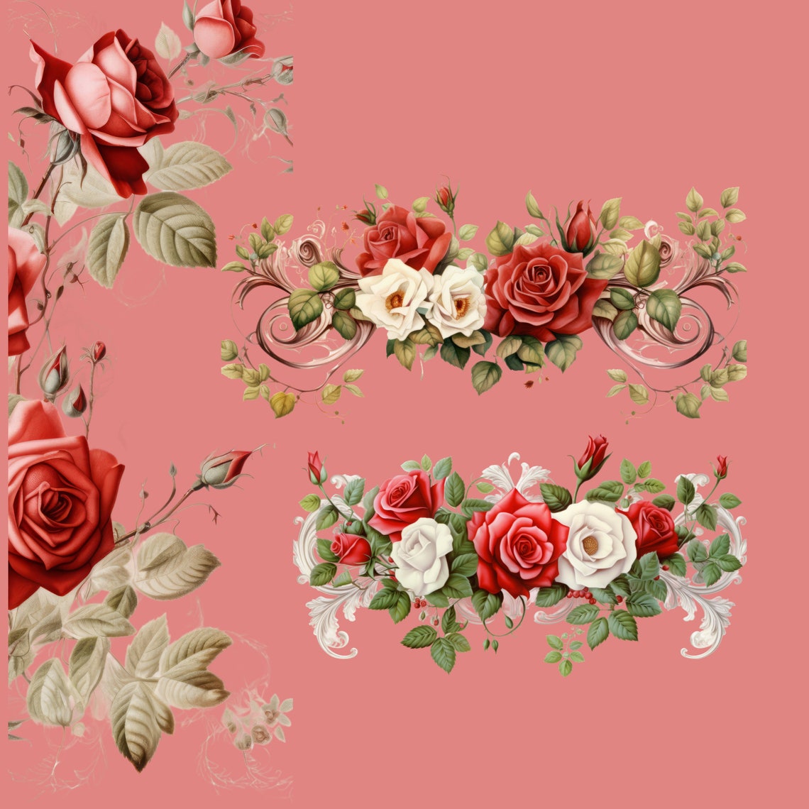 Red Rose Border Clipart. Flower Clipart. Wedding Clipart, Invitation ...