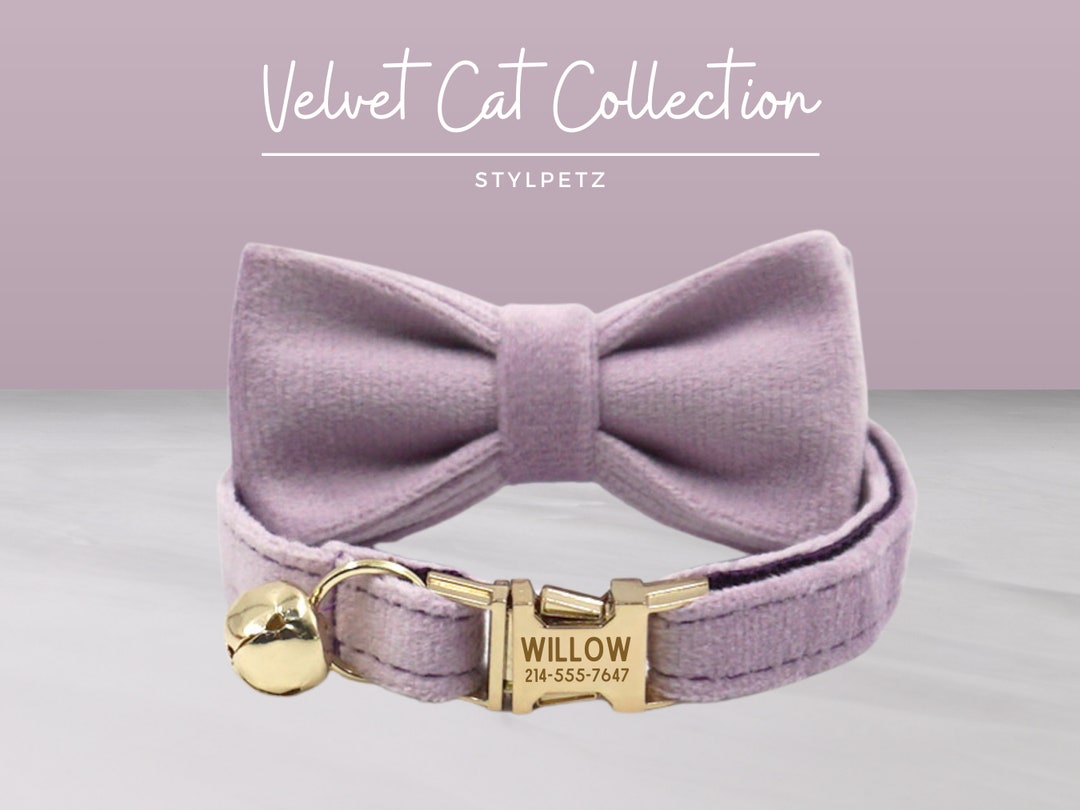 Lavender Engraved Cat Collar Set With Leash, Bow. Free Engraving on ...