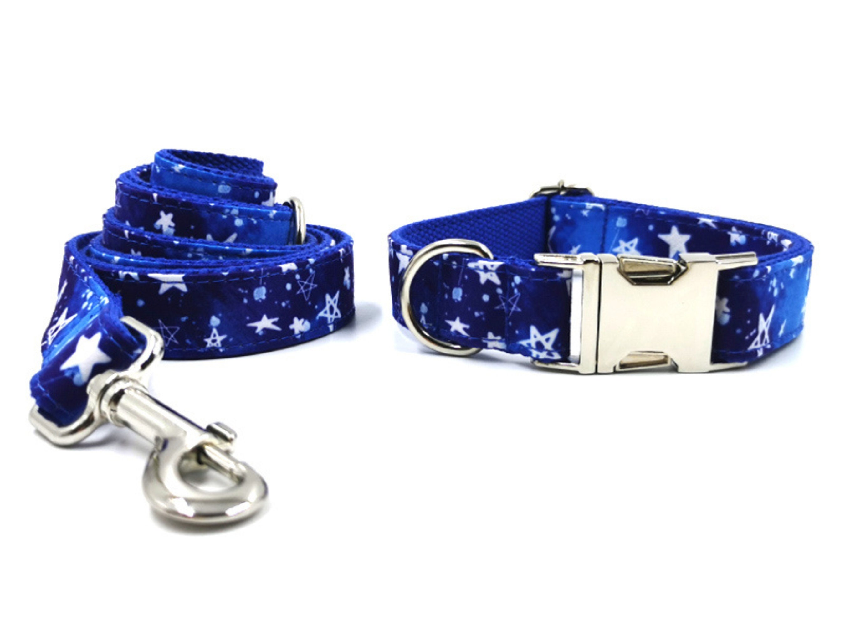 Blue Star - Pattern Engraved Dog Collar Set With Leash, Bow. Free ...