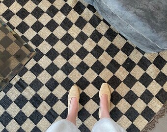 Jute Kilim Checkerboard Rug, Handmade Checker Rug, Home Decor Checkered ...