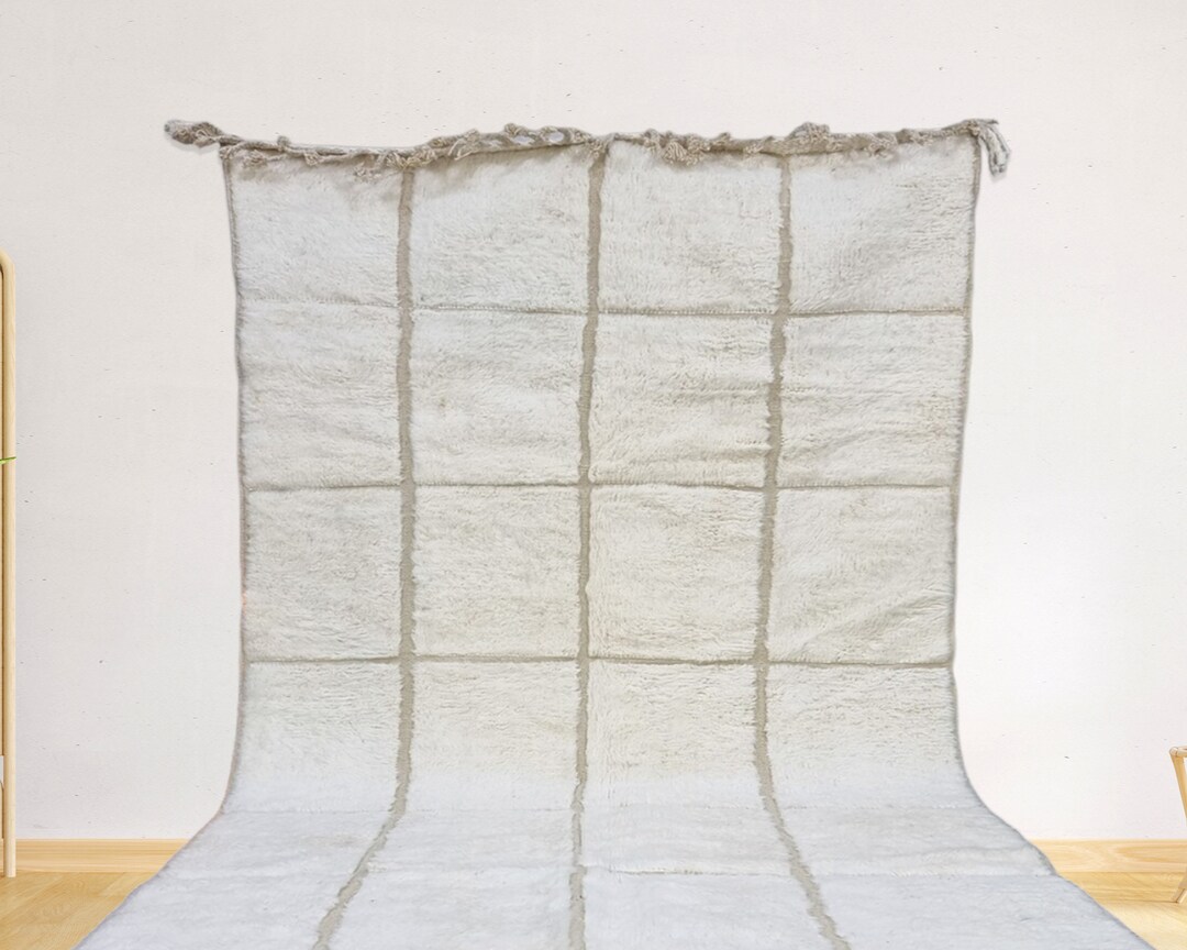Moroccan Checkered Rug, Checkered Morrocan Rug, White and Beige Rug ...