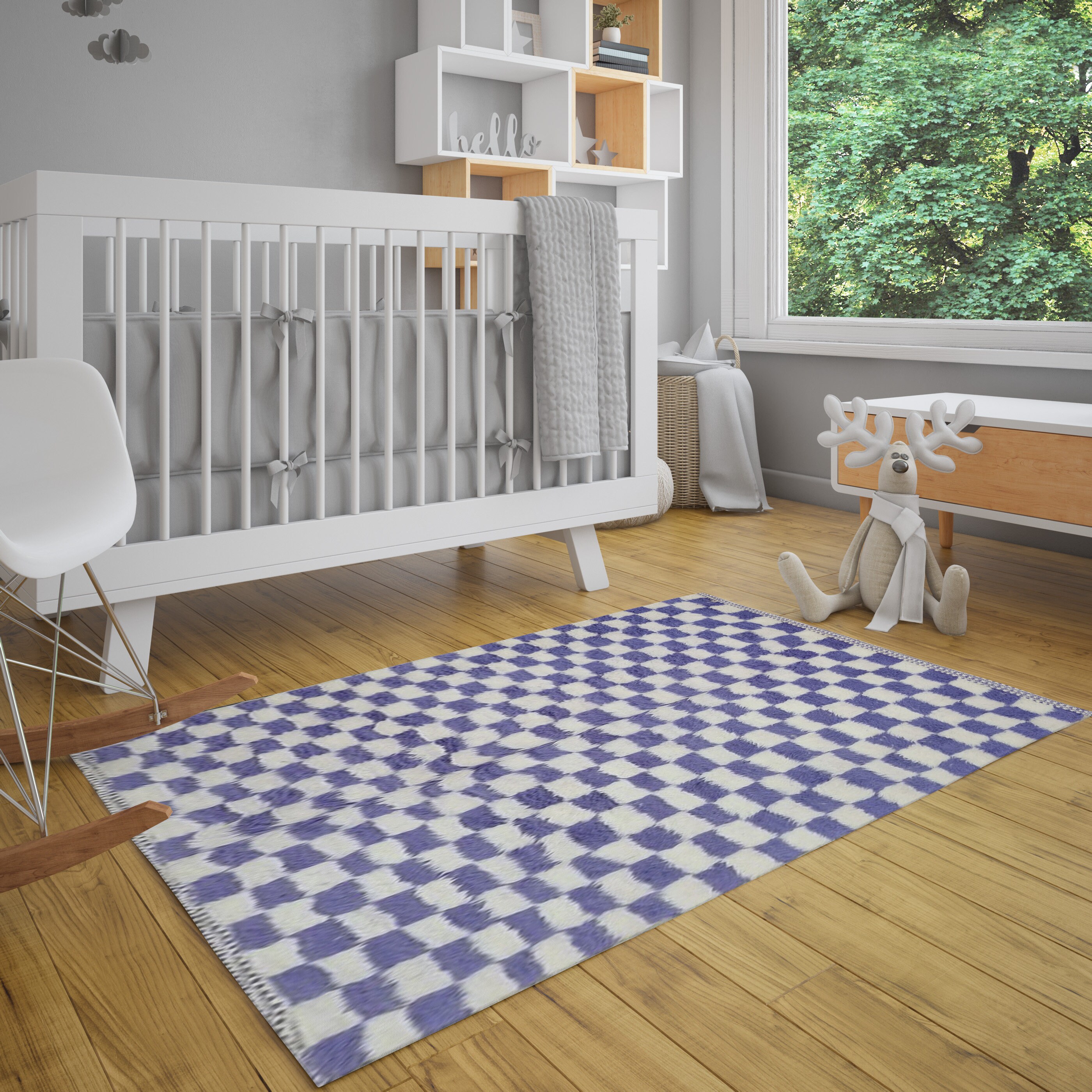 Large Blue and White Checkered Rug, Beniourain Rug, Moroccan Handmade ...