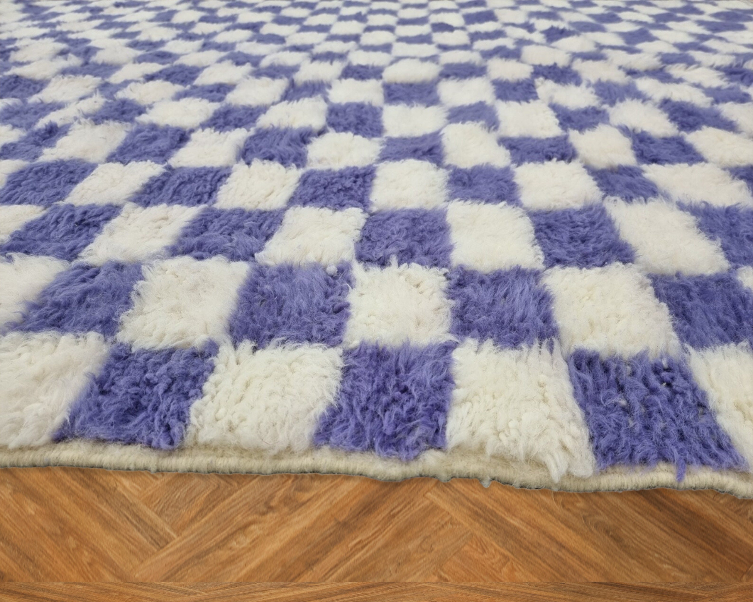 Large Blue and White Checkered Rug, Beniourain Rug, Moroccan Handmade ...
