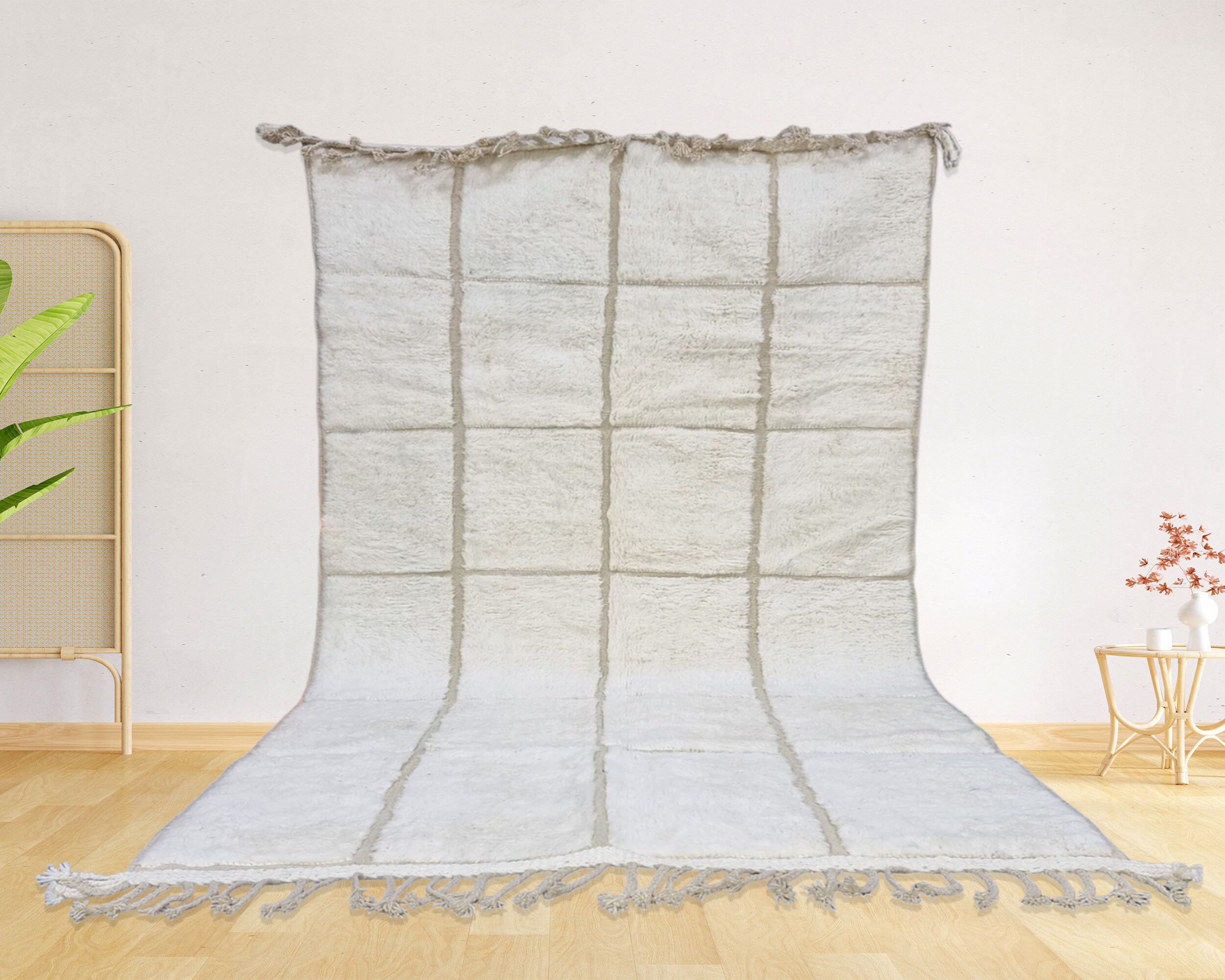 Moroccan Checkered Rug, Checkered Morrocan Rug, White and Beige Rug ...