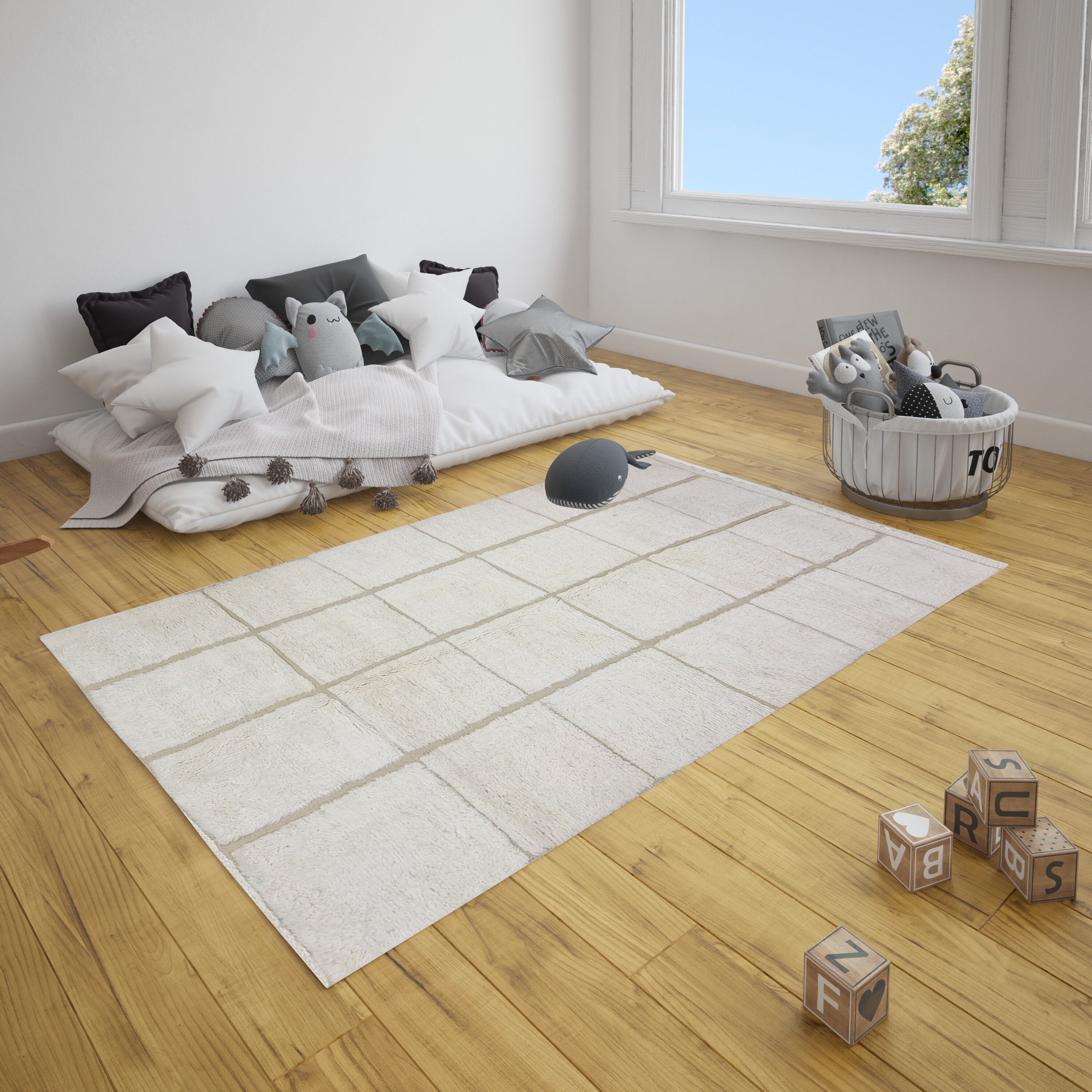 Moroccan Checkered Rug, Checkered Morrocan Rug, White and Beige Rug ...