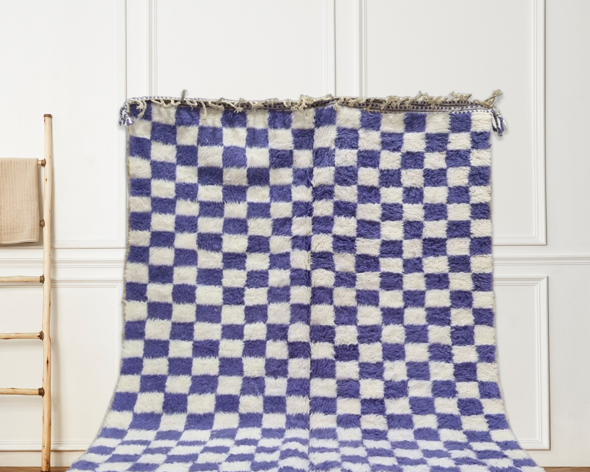Large Blue and White Checkered Rug, Beniourain Rug, Moroccan Handmade ...