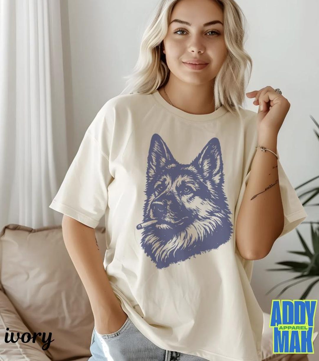 German Shepherd Smoking Meme Shirt, Linocut Dog Graphic T Shirt ...