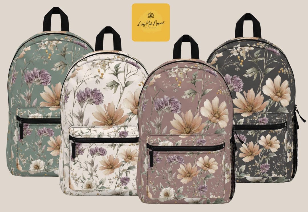 Custom Boho Floral Backpack, Pressed Flower Print Bookbag, Cottagecore ...