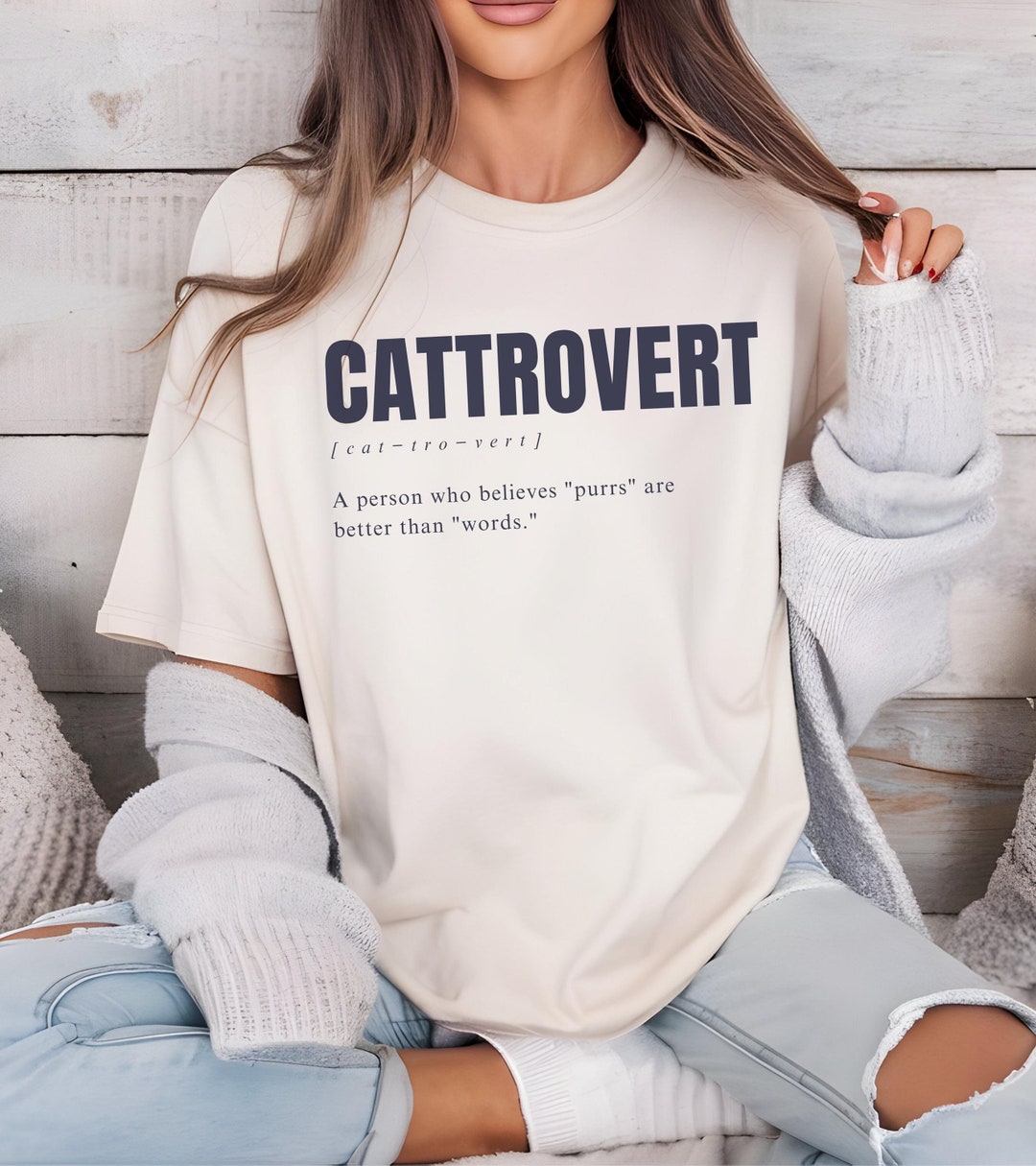 Cattrovert Definition Tee, Funny Cat Lover Shirt, Purrs Are Better Than ...
