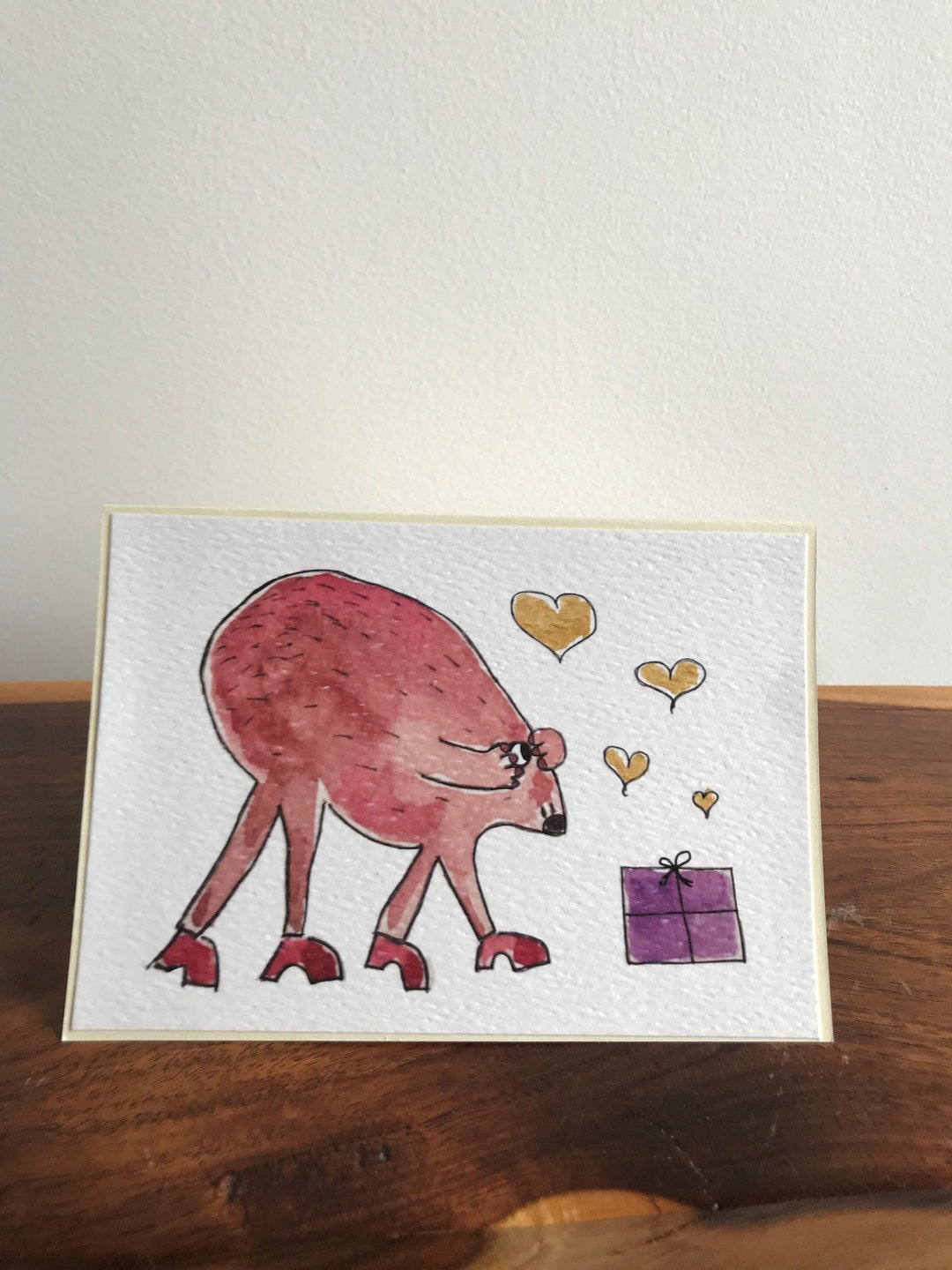 No Peeking at Presents Card, Hand Painted, Watercolour Paper Ship to ...