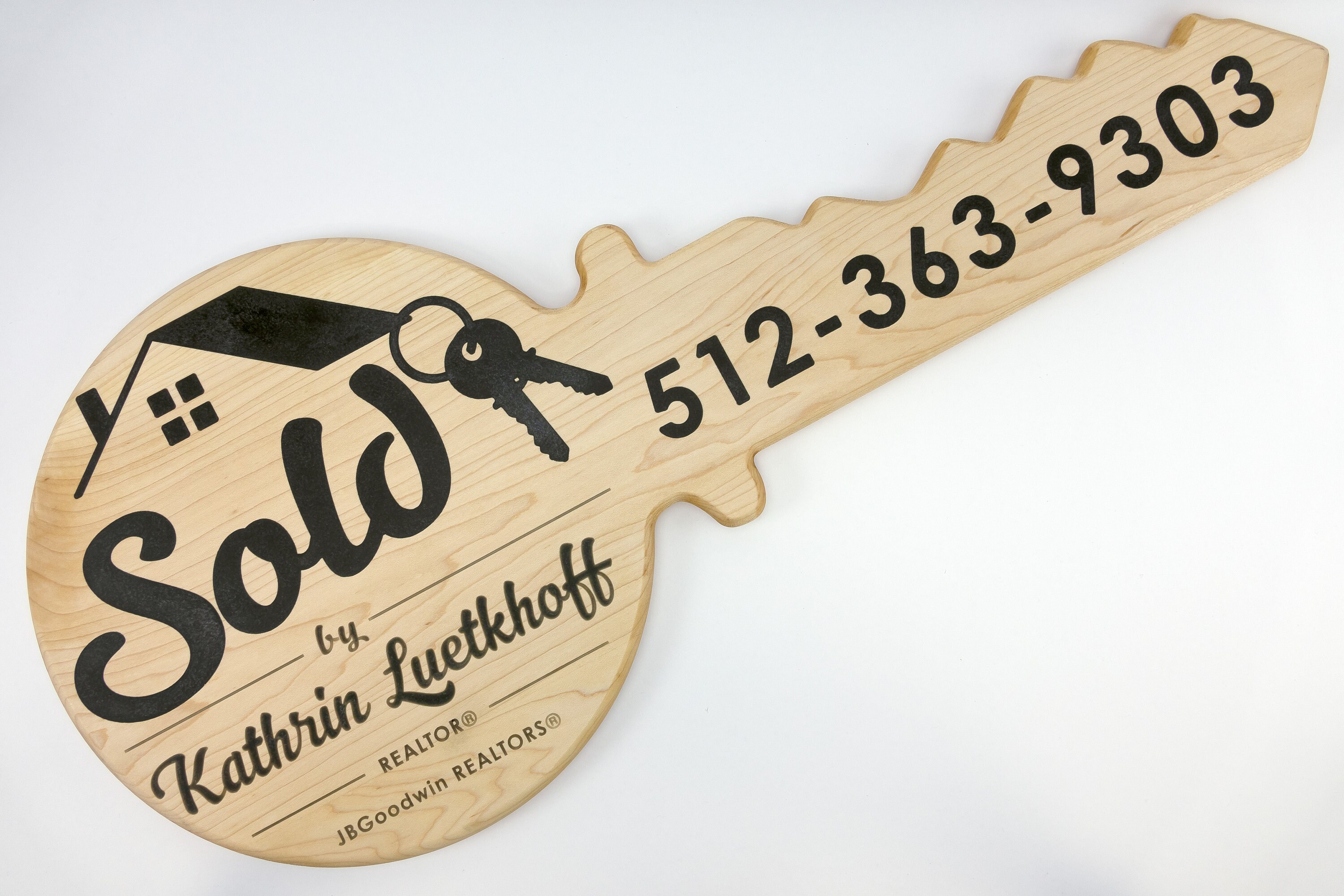 Solid Hard Maple Wood Key Sign With Epoxy Inlay for Realtors Unique ...
