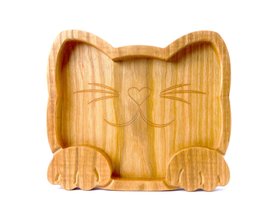 Handcrafted Cherry Wood Kitty Cat Face Catchall Tray - Adorable and ...