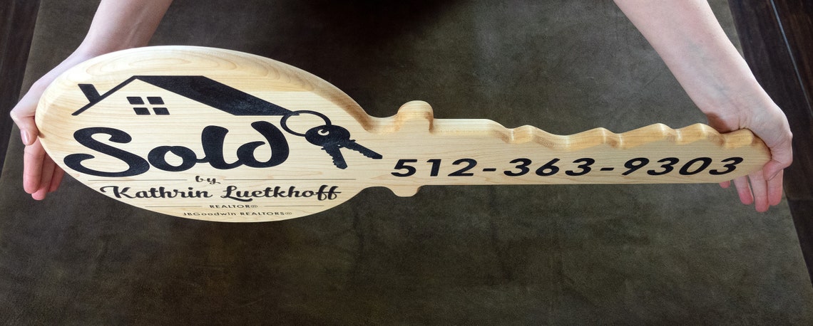 Solid Hard Maple Wood Key Sign With Epoxy Inlay for Realtors - Unique ...
