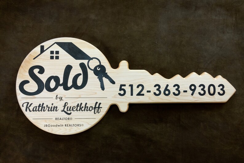 Solid Hard Maple Wood Key Sign With Epoxy Inlay for Realtors - Unique ...
