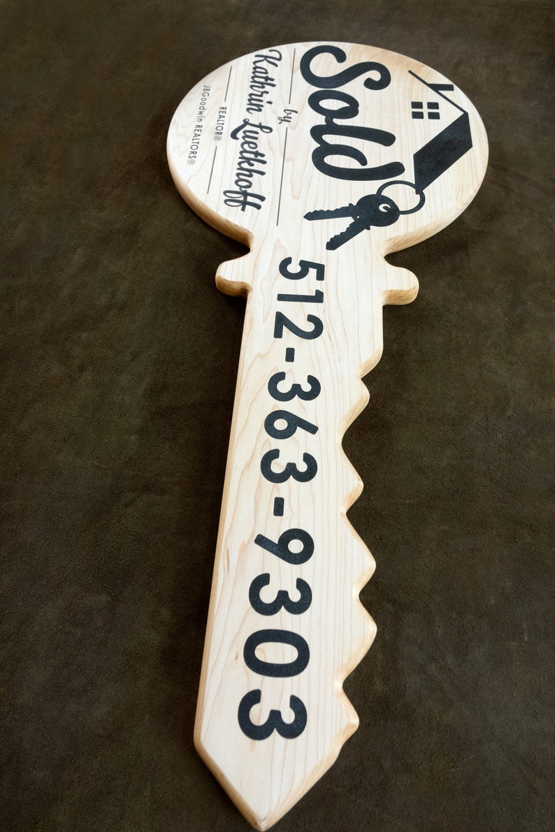 Solid Hard Maple Wood Key Sign With Epoxy Inlay for Realtors - Unique ...