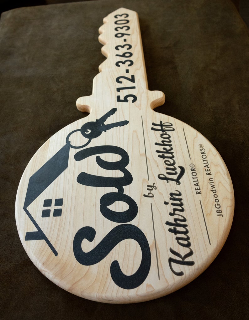 Solid Hard Maple Wood Key Sign With Epoxy Inlay for Realtors - Unique ...