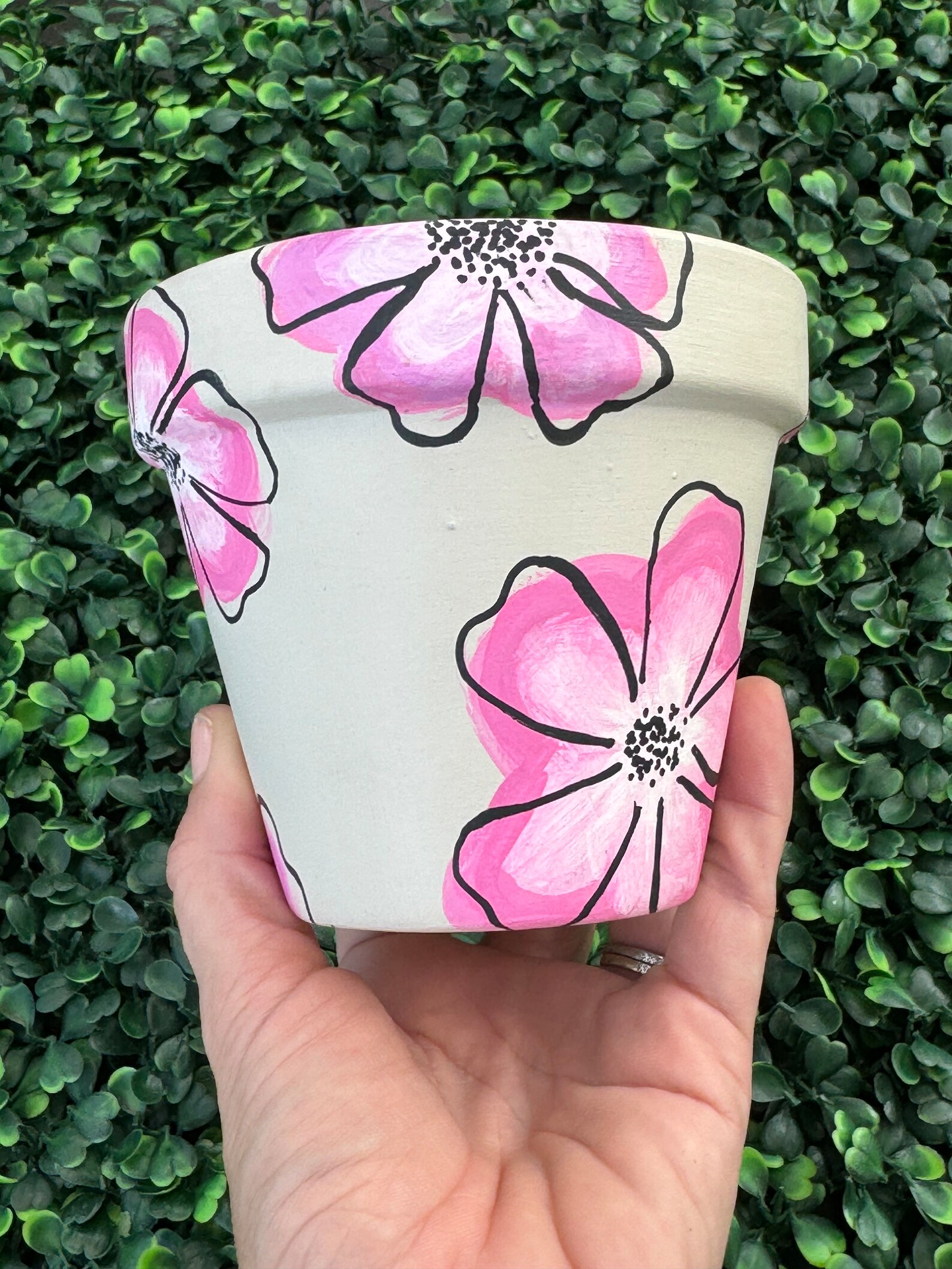 Pink Flower Power Painted Planter Pot - Etsy