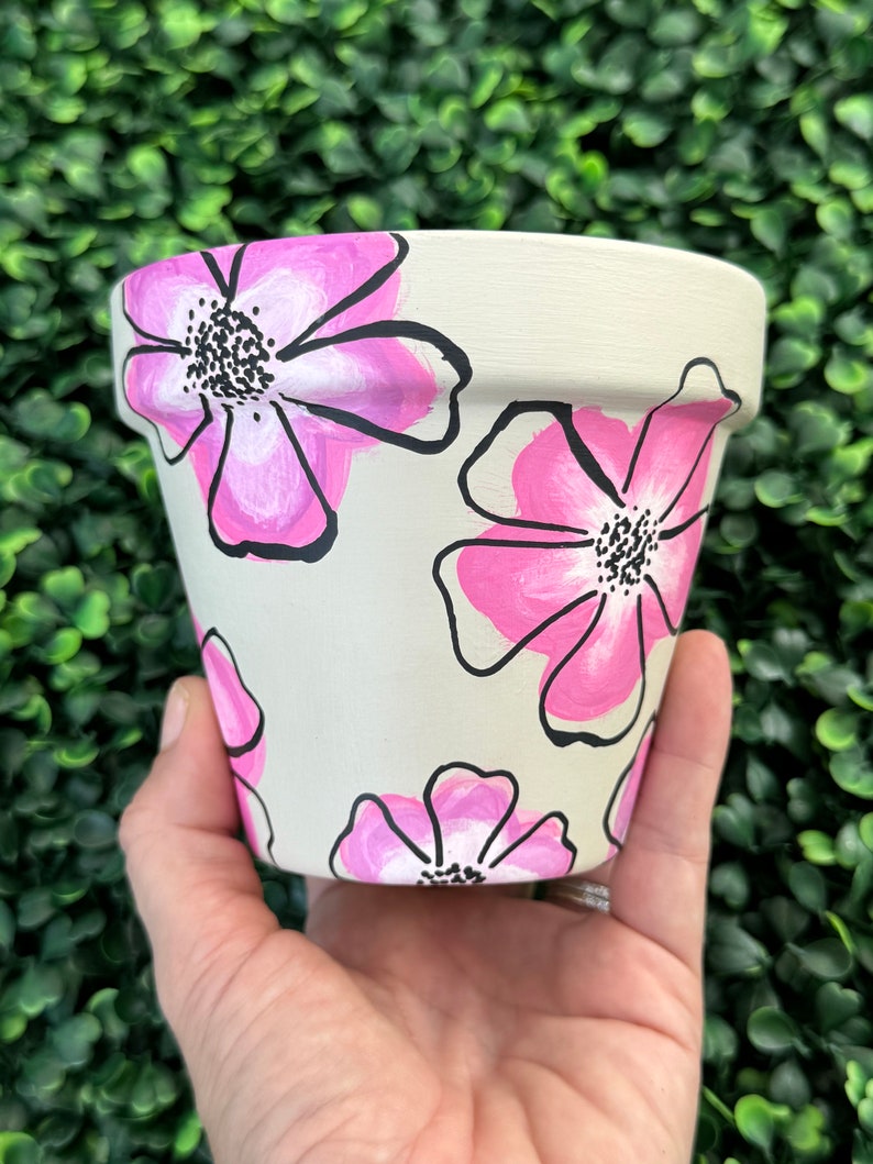 Pink Flower Power Painted Planter Pot - Etsy