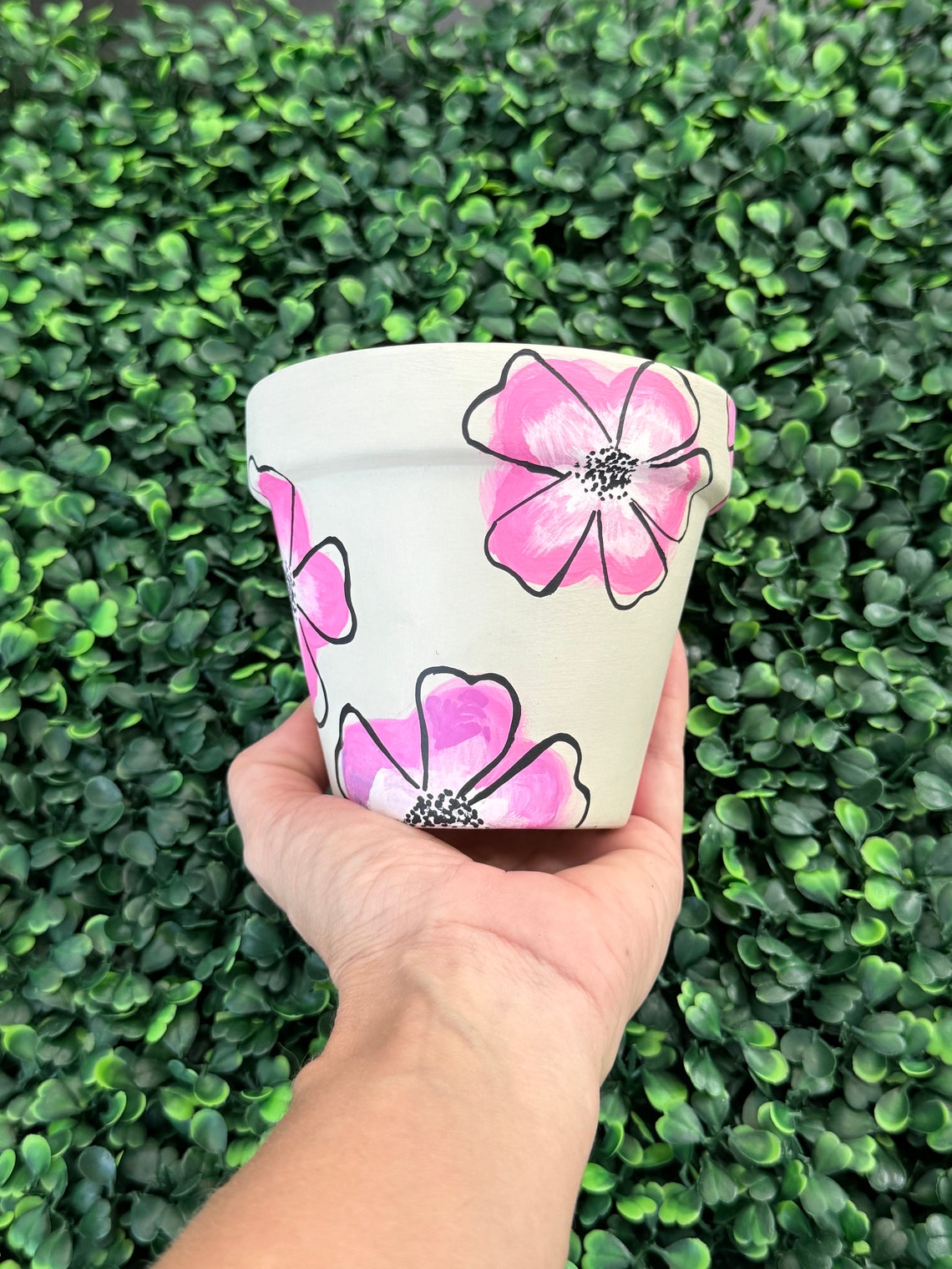 Pink Flower Power Painted Planter Pot - Etsy