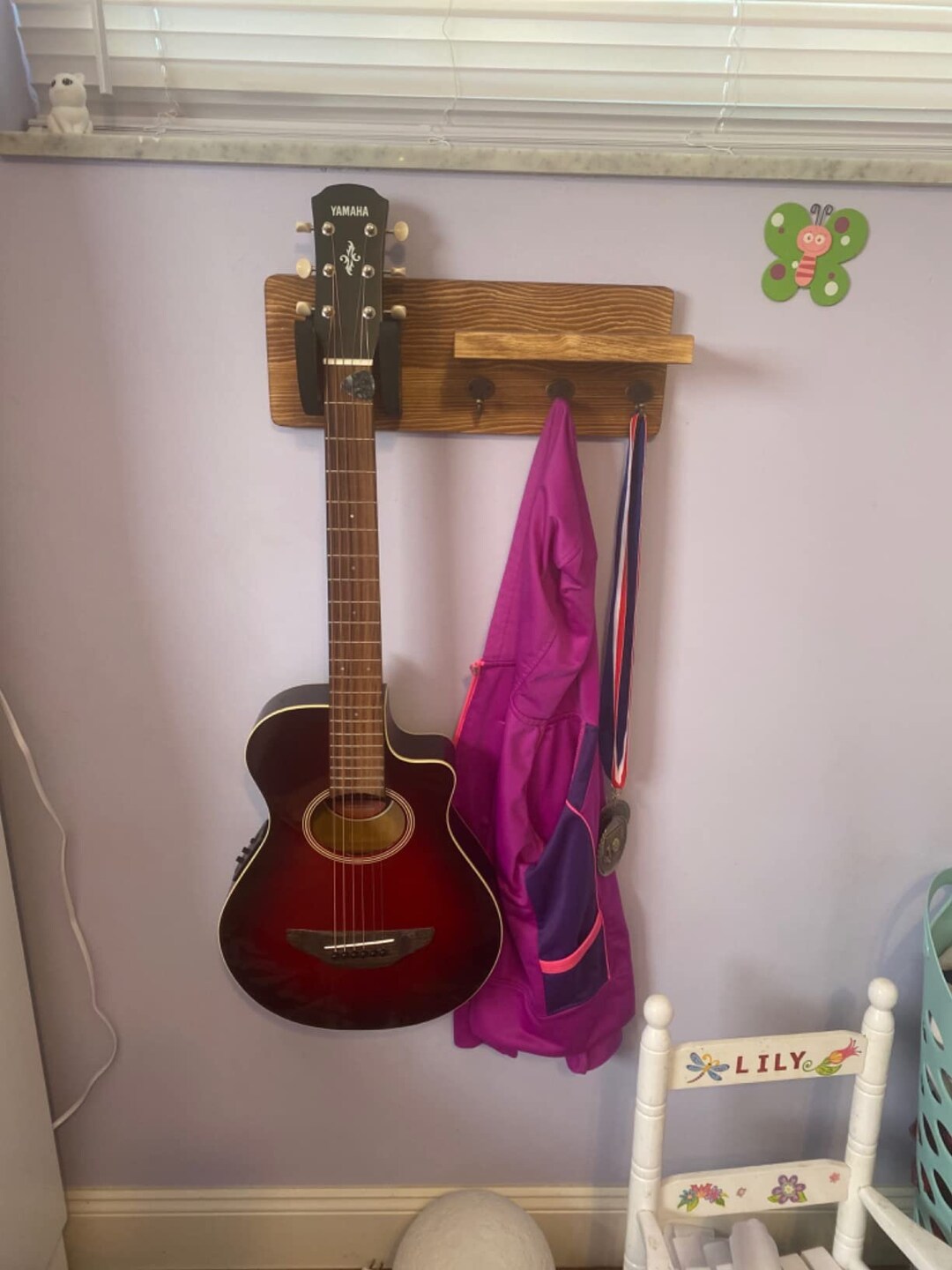 Wooden Guitar Rack With Pick Holder and 3 Hooks Guitar Shelf - Etsy