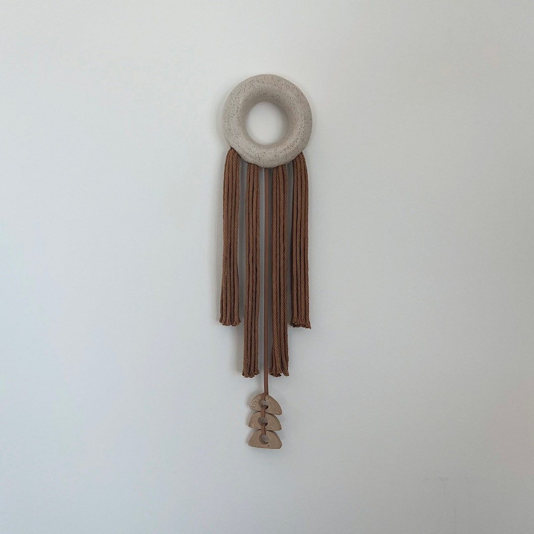 Ceramic Wall Hanging Art | Speckled Donut Shaped Fiber Macrame ...