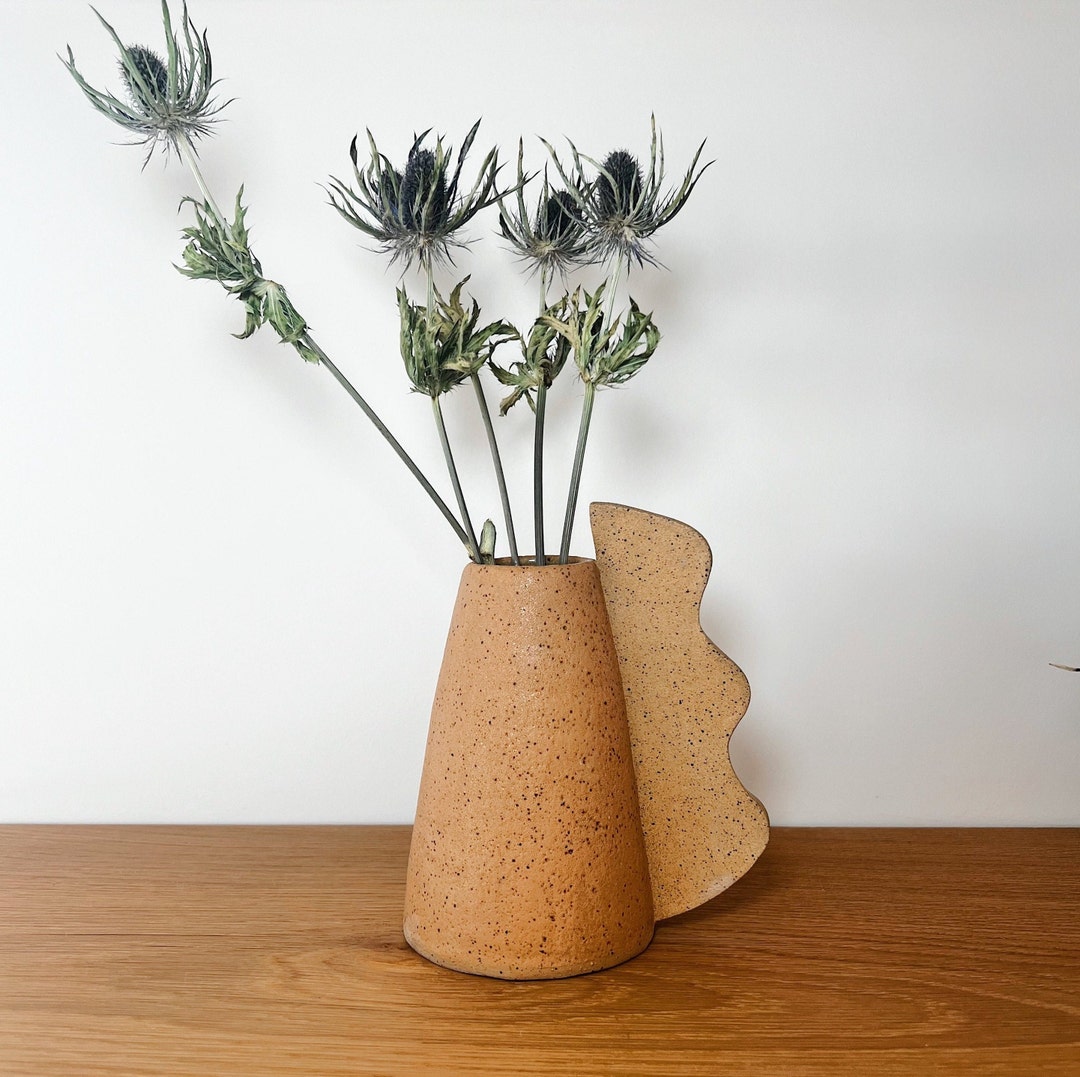 Ceramic Wavy Vase White and Brown Speckled Modern Handmade Home Decor ...